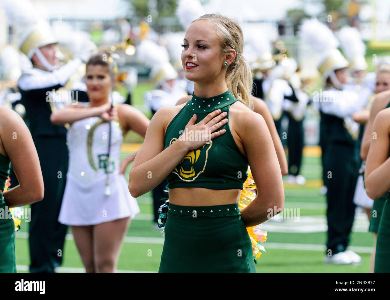 September 28 2019: Baylor Bears cheerleaders during the national anthem ...