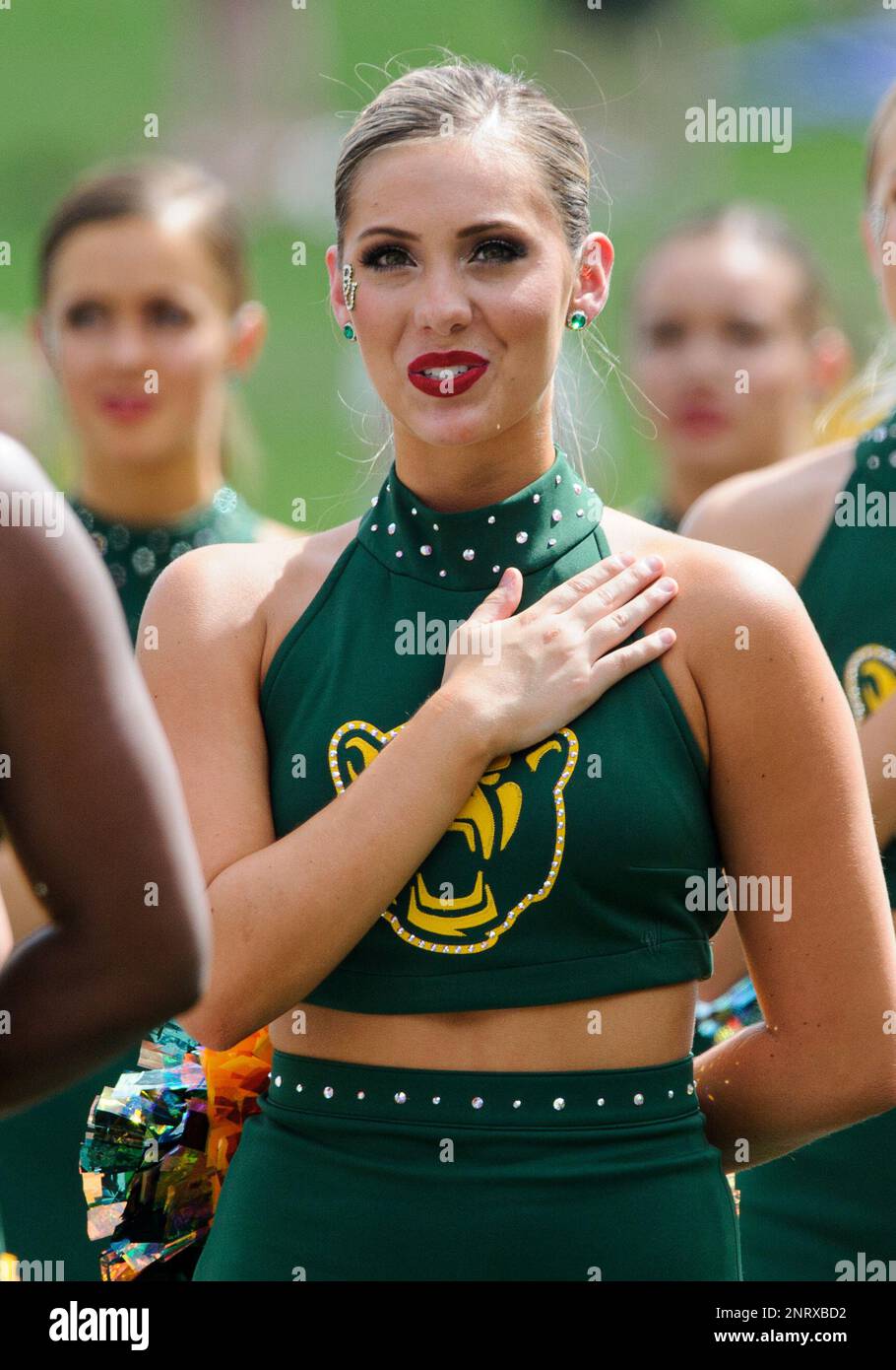 September 28 2019: Baylor Bears cheerleaders during the national anthem ...