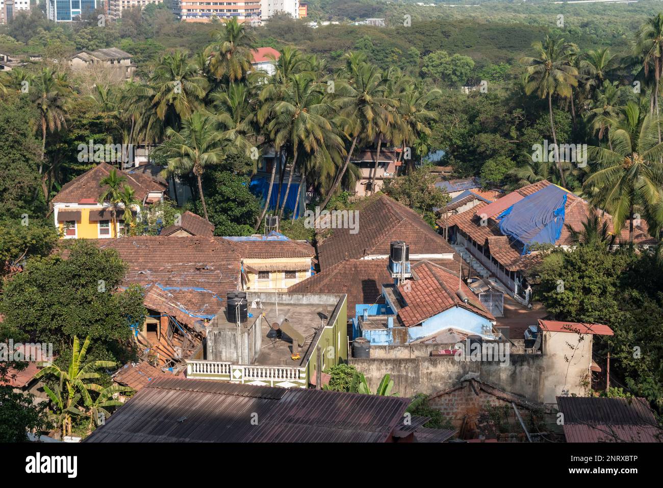 Panjim, Goa, India - January 2023: Aerial view of the tiled roofs of ...