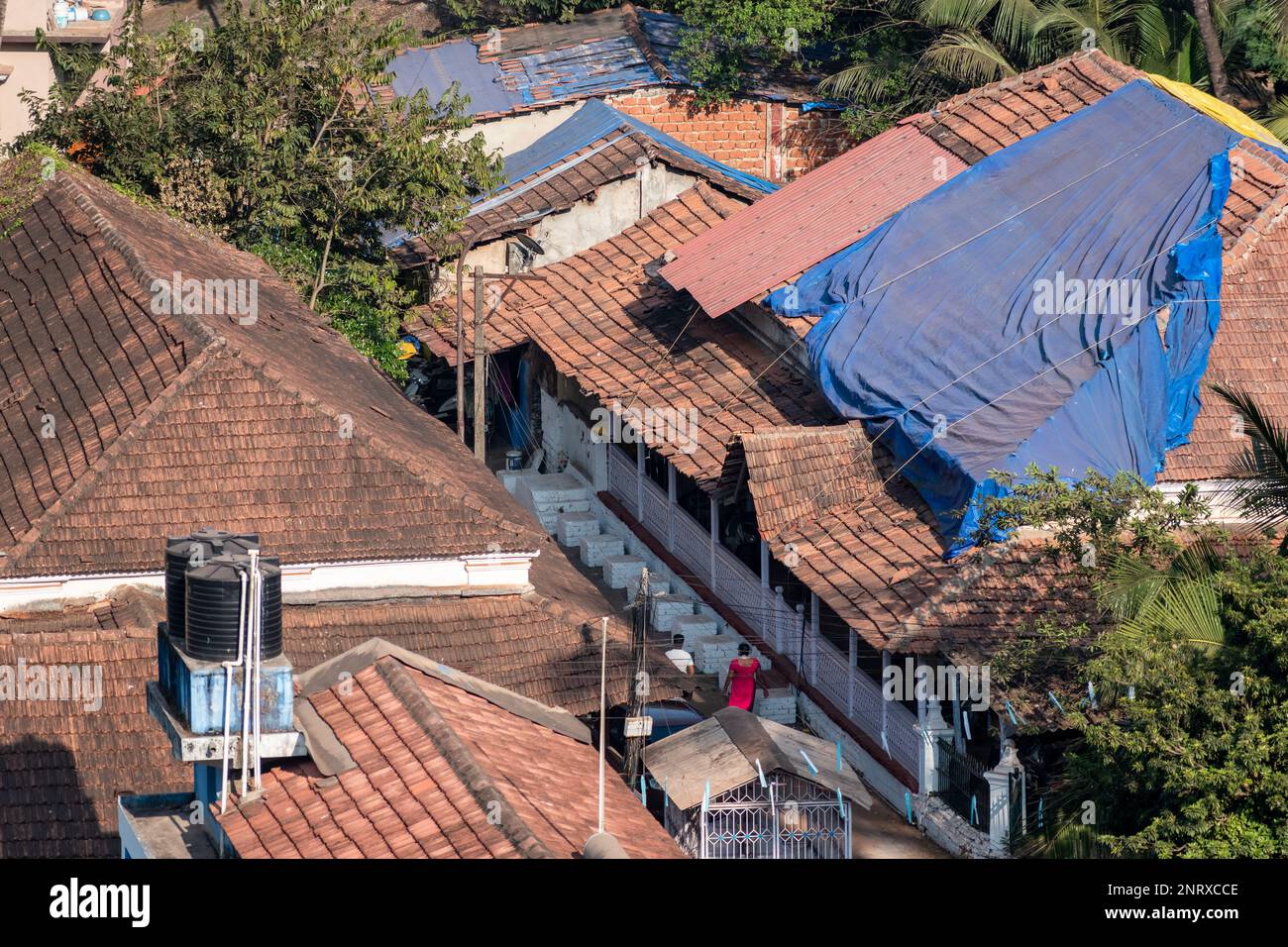 Panjim, Goa, India - January 2023: Aerial view of the tiles roofs of ...