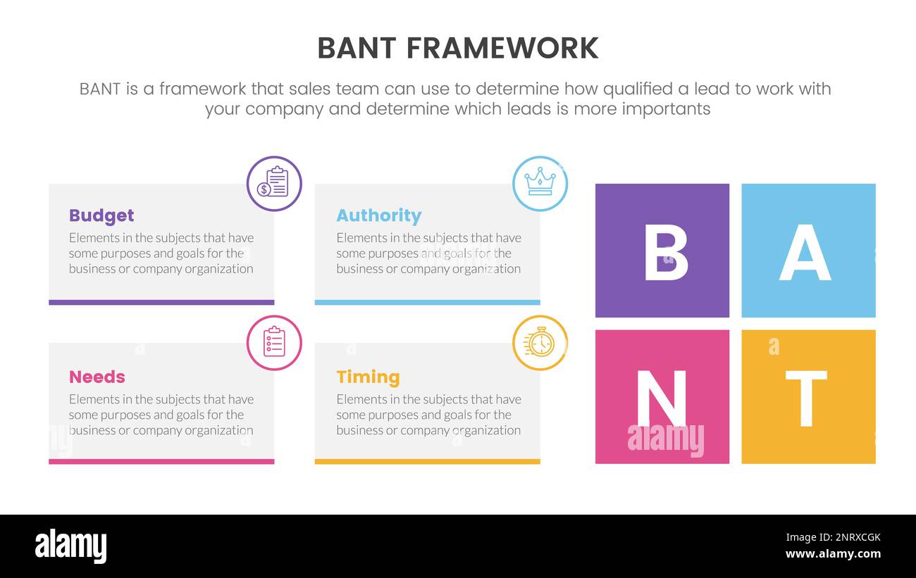 bant sales framework methodology infographic with rectangle box shape ...