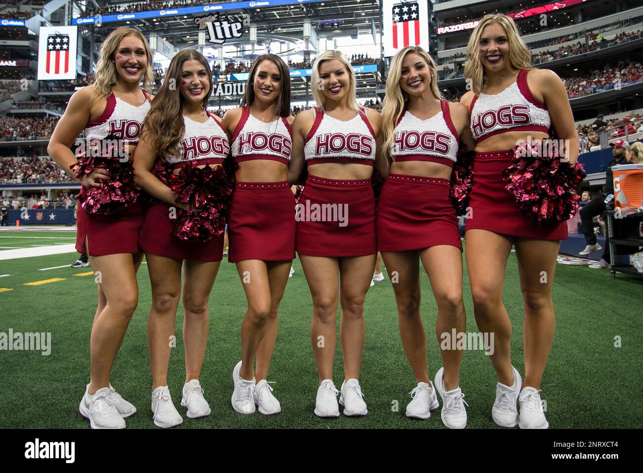 ARLINGTON, TX - SEPTEMBER 28: Arkansas Razorbacks cheerleaders pose for ...