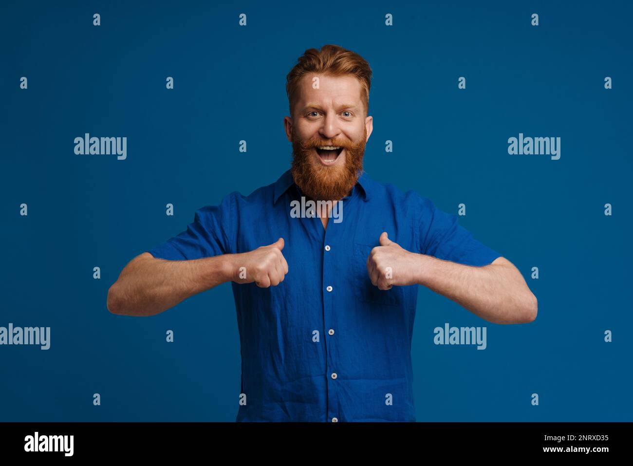Ginger white man with beard screaming and pointing fingers at himself ...