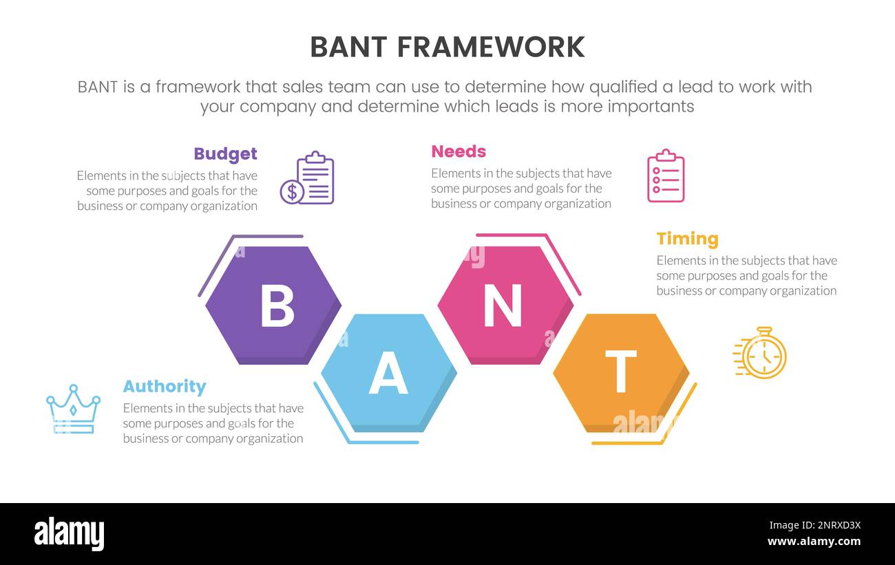 bant sales framework methodology infographic with honeycomb shape ...