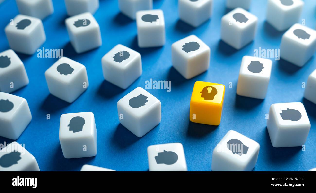 A man with an idea among the crowd. Ingenuity and creativity. First of ...