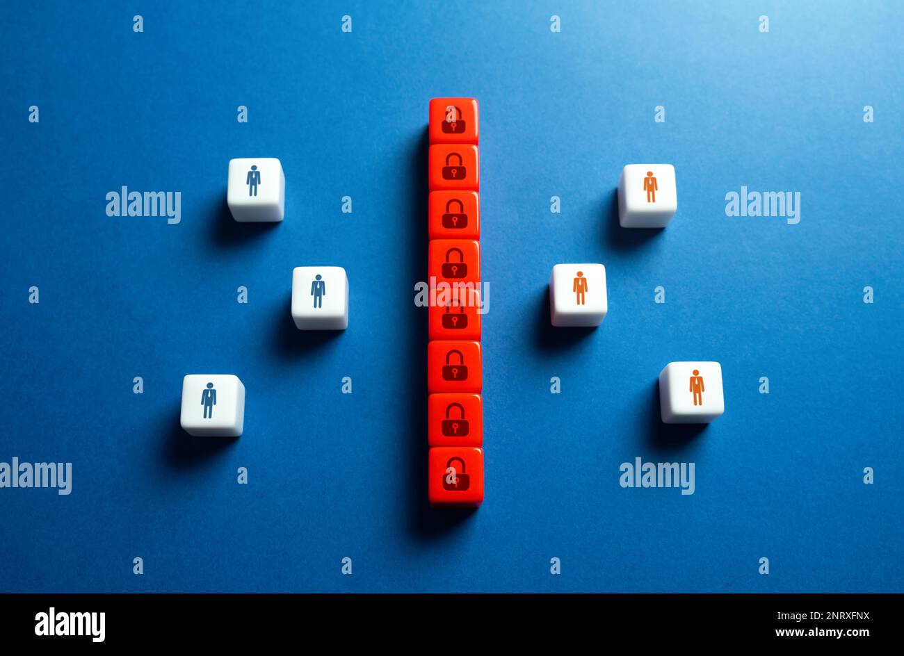 Businessmen are separated by a prohibitive barrier. Lack of technical ...