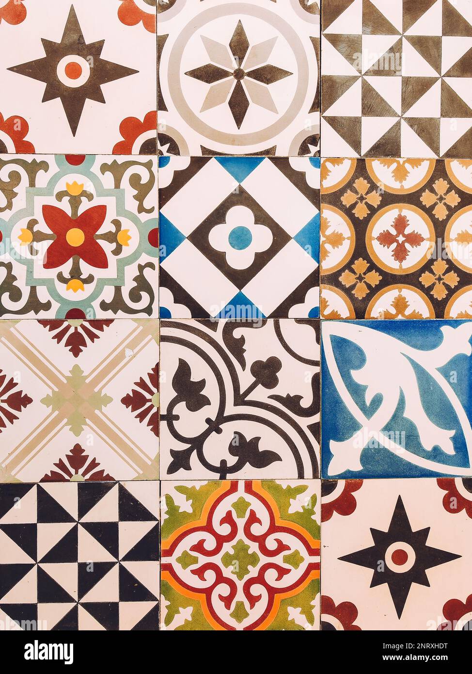 Several types of old colored tiles with different patterns. Colorful ...