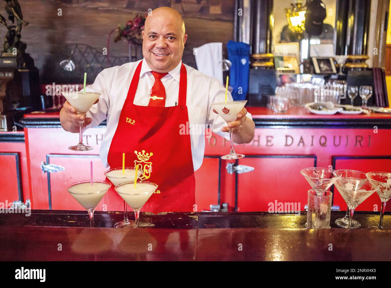 Bartender with Daiquiris, cocktails, Floridita Bar, Hemingway's ...