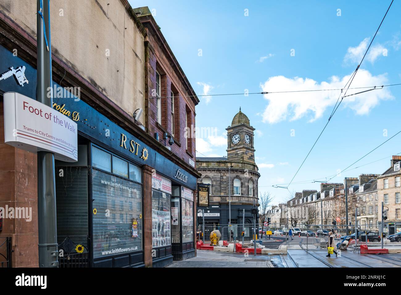 Nearly completed tram line extension at Foot of Leith Walk tram stop ...