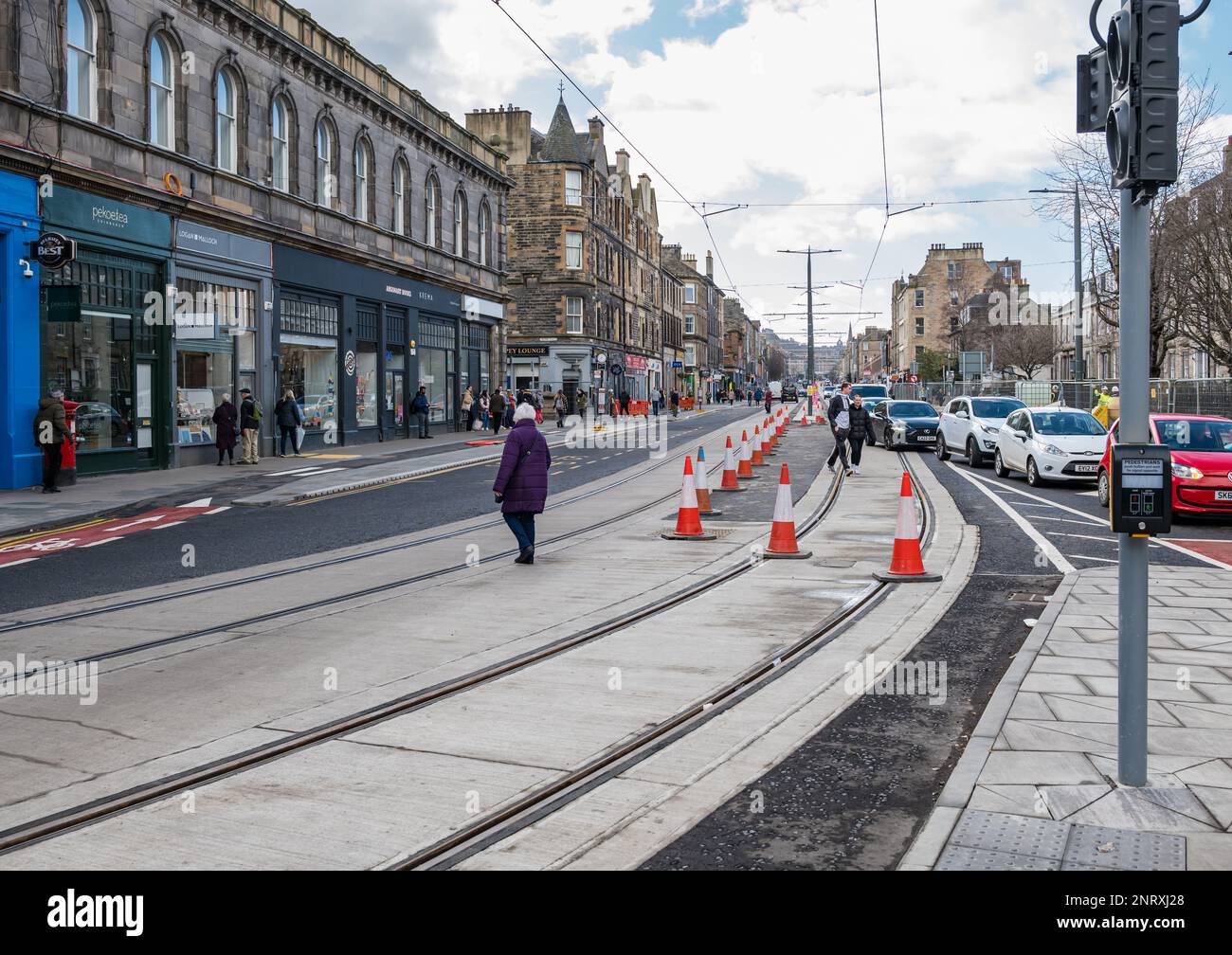 Nearly completed tram line extension at Foot of Leith Walk, Edinburgh, Scotland, UK Stock Photo ...