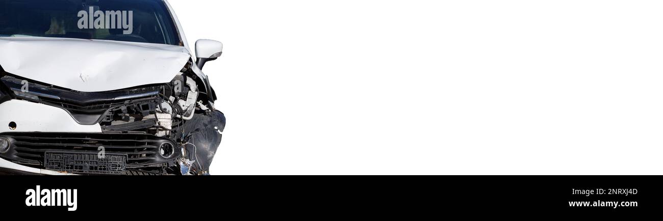 Accident on street, isolated on white background. Damaged cars, banner ...