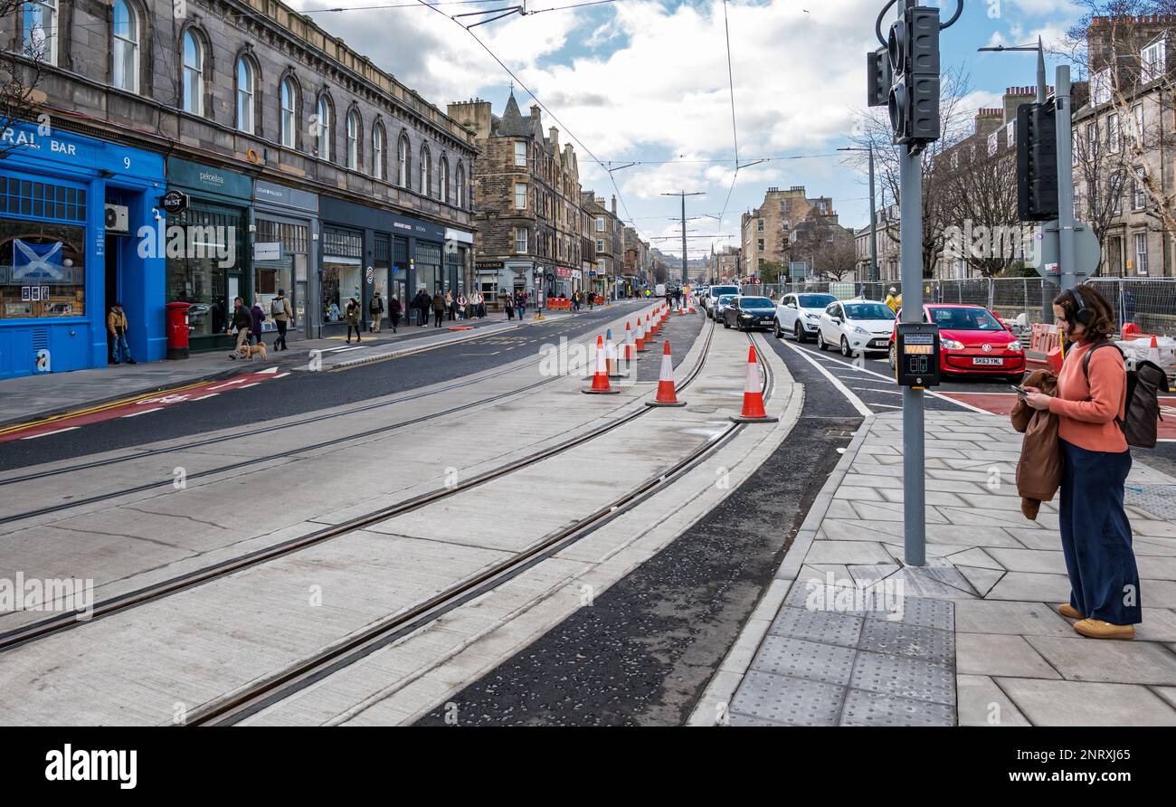 Nearly completed tram line extension at Foot of Leith Walk, Edinburgh, Scotland, UK Stock Photo ...