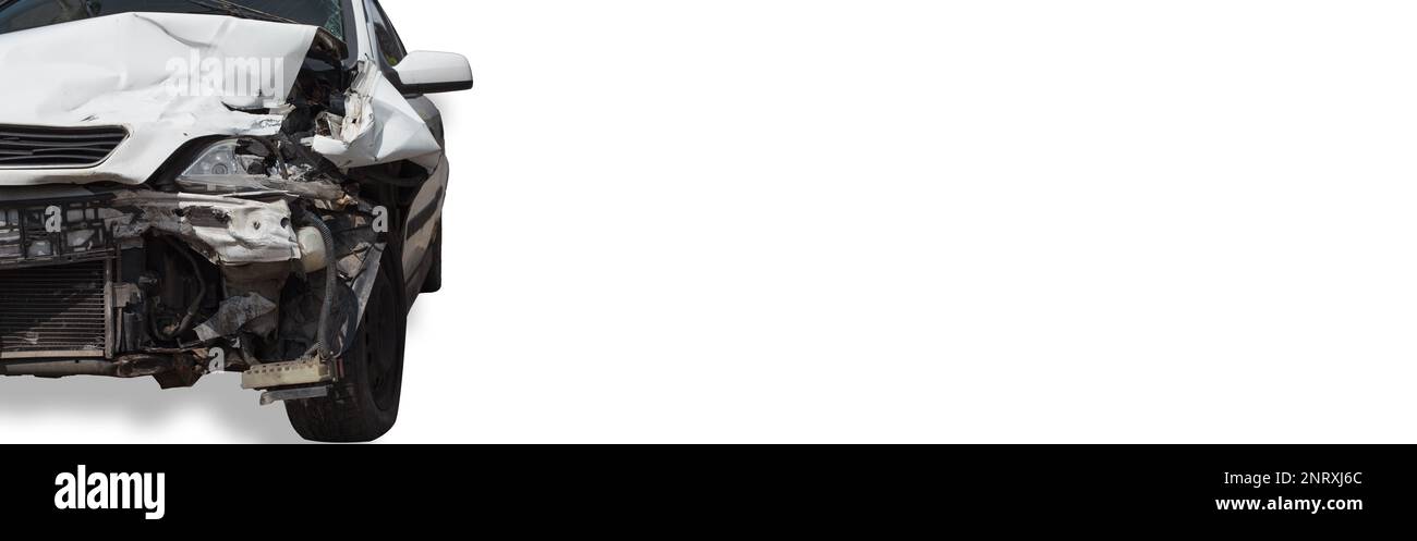 Car destroyed isolated on white background, copy space. Banner Stock ...