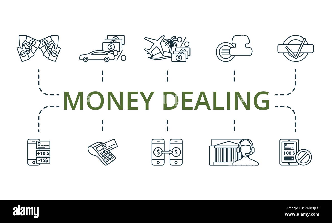Money Dealing icon set. Monochrome simple Money Dealing icon collection ...
