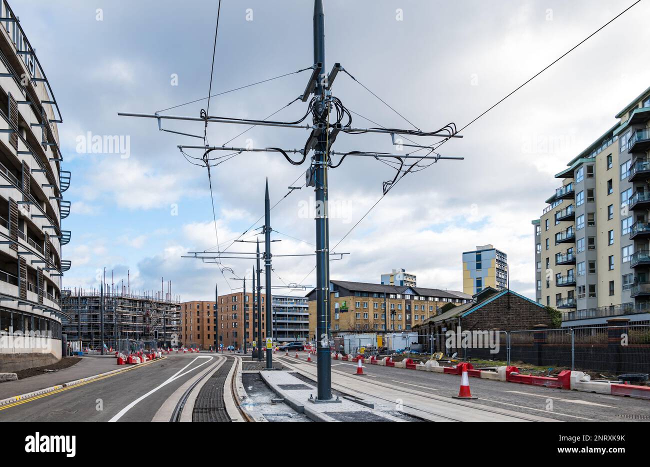 Nearly completed tram line extension at Newhaven, Leith, Edinburgh, Scotland, UK Stock Photo - Alamy