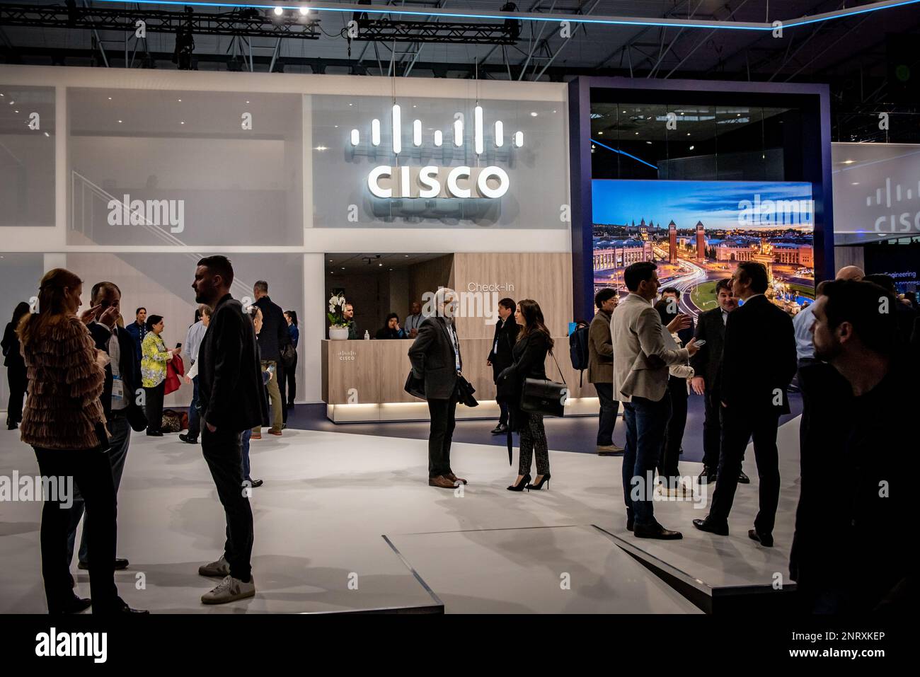 CISCO brand at company's pavilion during the GSMA Mobile World Congress 2023 in Barcelona, the ...