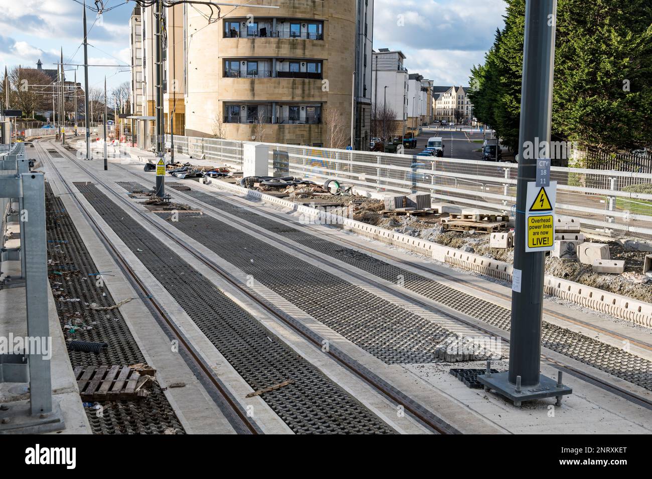 Nearly completed tram line extension at Newhaven, Leith, Edinburgh, Scotland, UK Stock Photo - Alamy