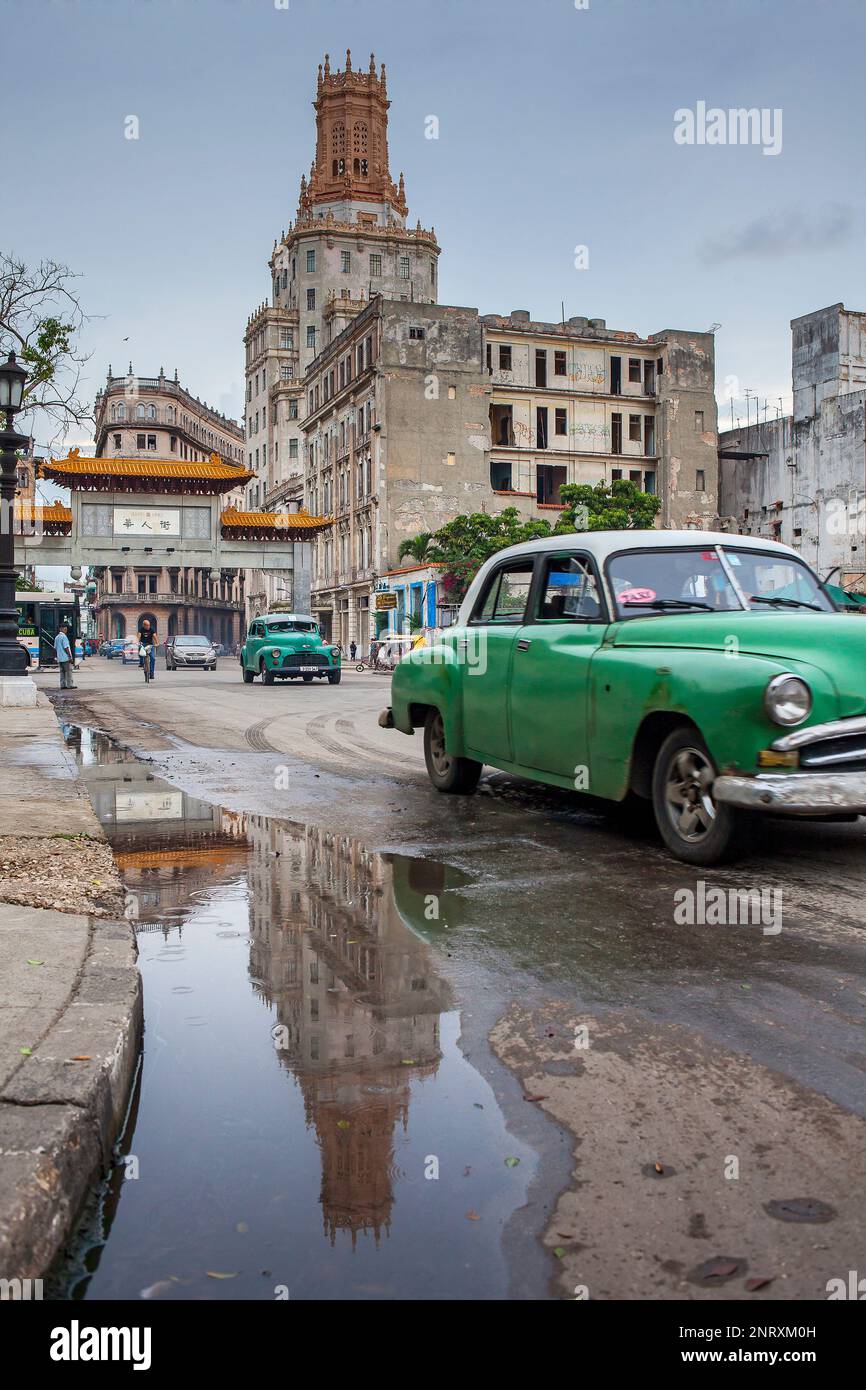Dragones street, in background Cuban Telephone Company building and ...