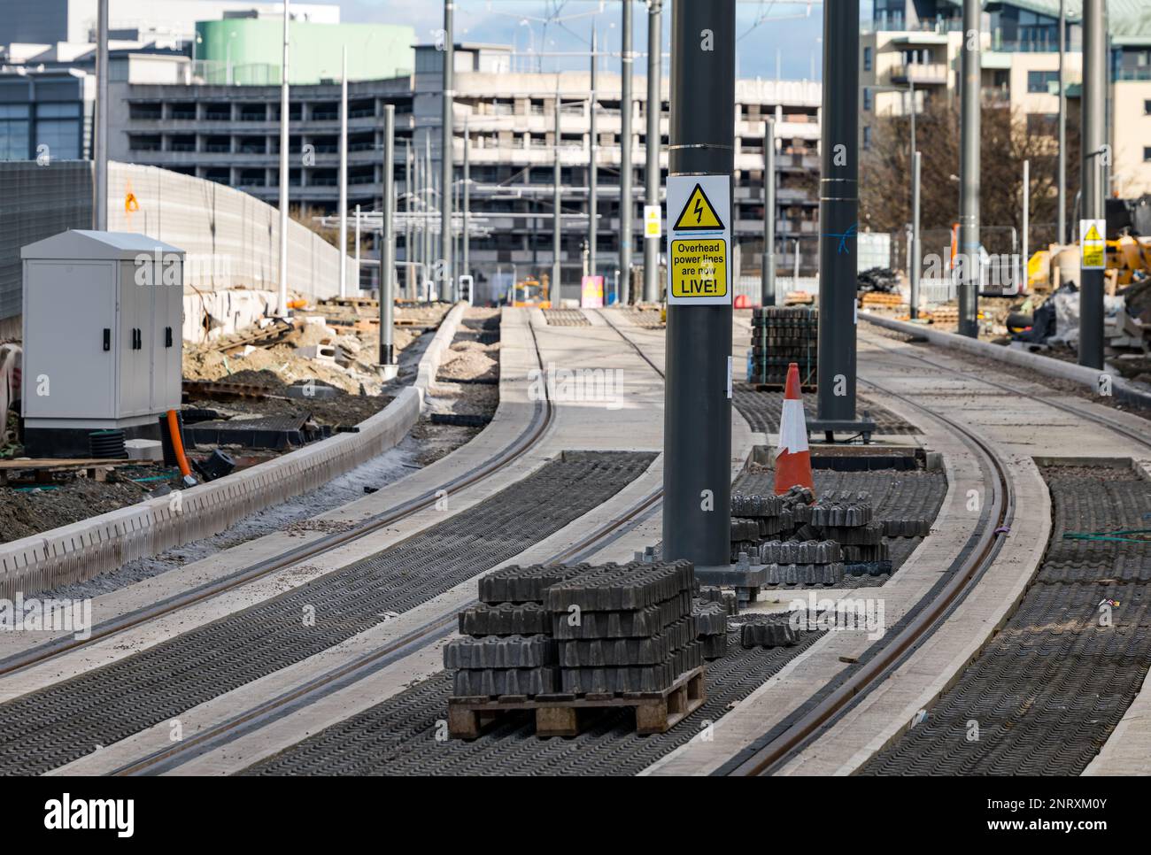 Nearly completed tram line extension at Newhaven, Leith, Edinburgh, Scotland, UK Stock Photo - Alamy