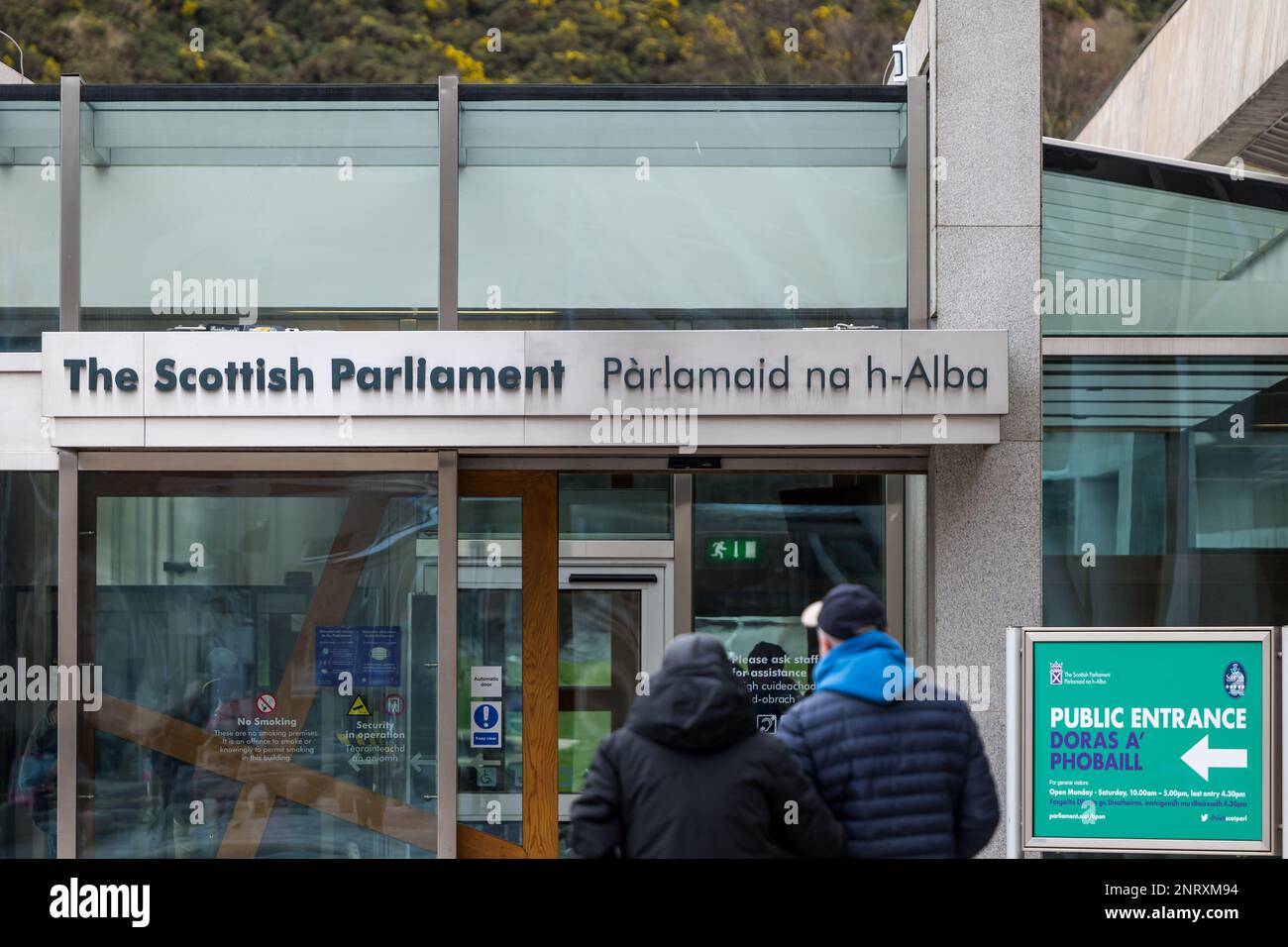 People entering the Scottish Parliament building at Holyrood, Edinburgh ...