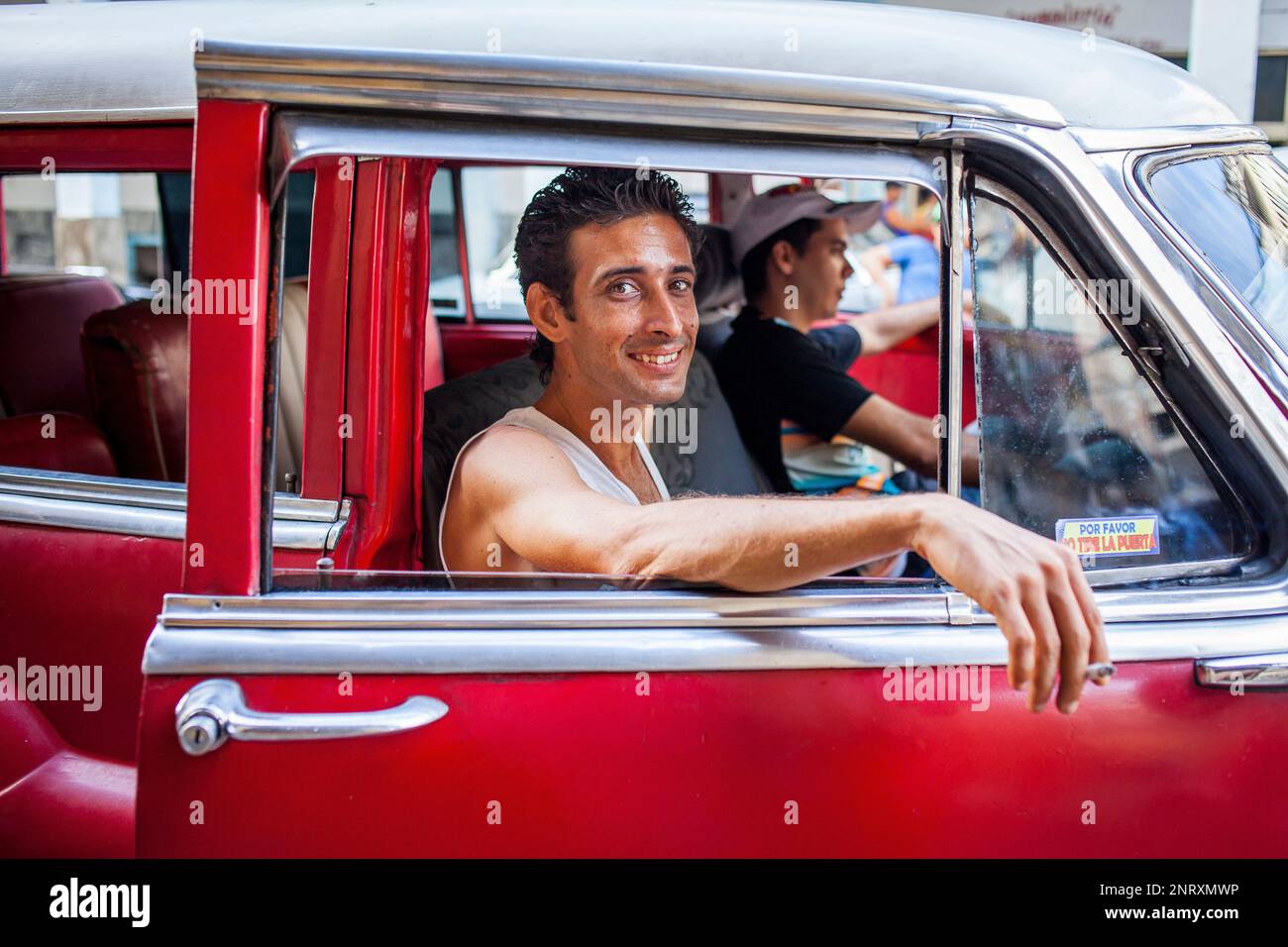 Taxi, client and driver, Street scene in Old Havana, Habana Vieja, La ...