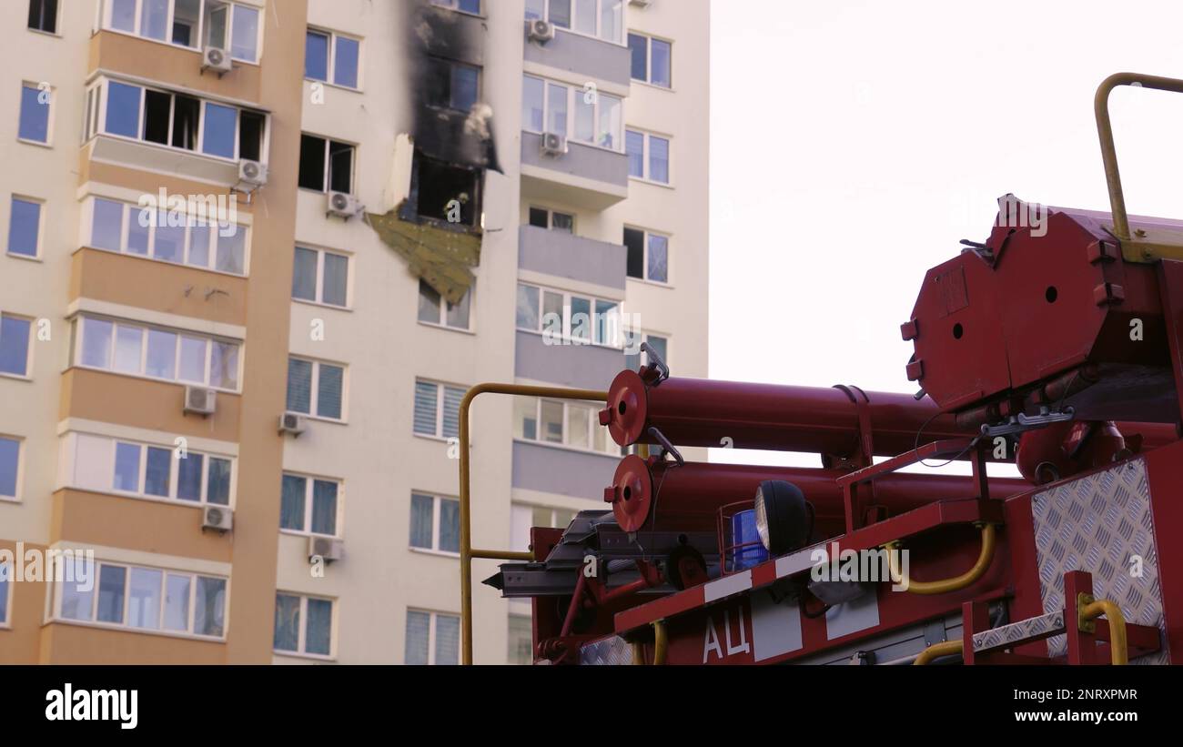 KYIV, UKRAINE - NOVEMBER 15, 2022: A red fire engine stands in front of ...