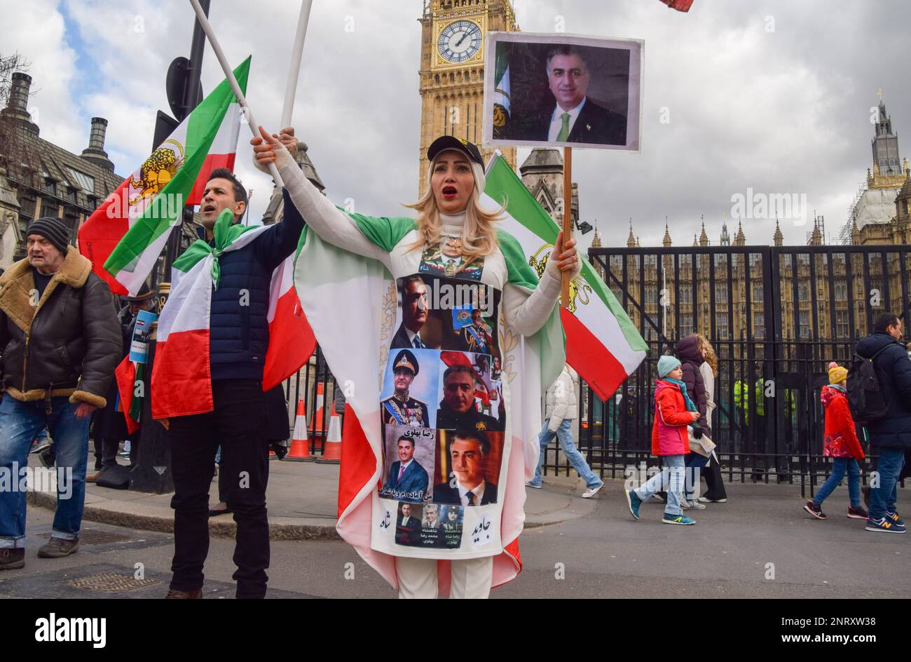 London, UK. 27th February 2023. Supporters of Reza Pahlavi, the Crown ...