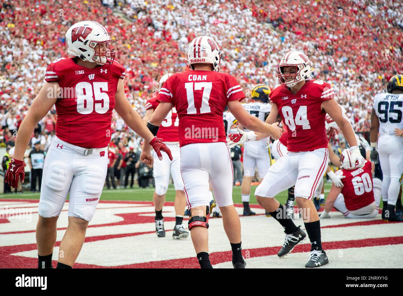 Wisconsin Badgers quarterback Jack Coan (17) celebrates a touchdown ...