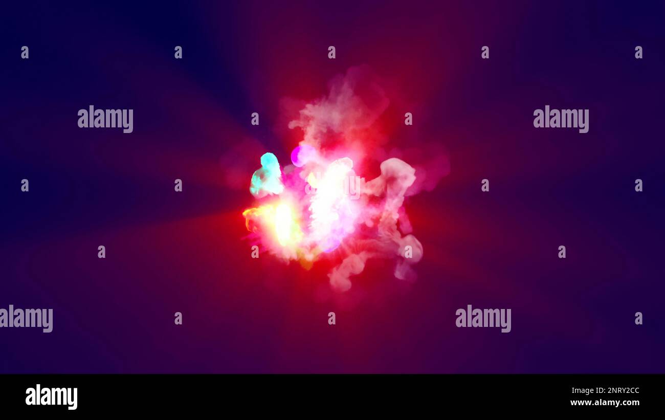 3D rendering of fireballs flying along a complex trajectory. Bright ...