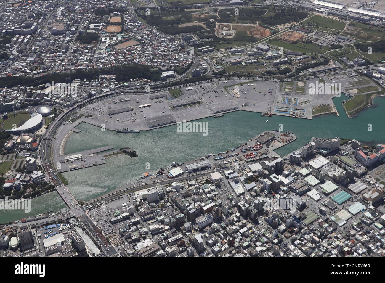 An aerial photo shows United States Forces Japan Naha Port Facility ...