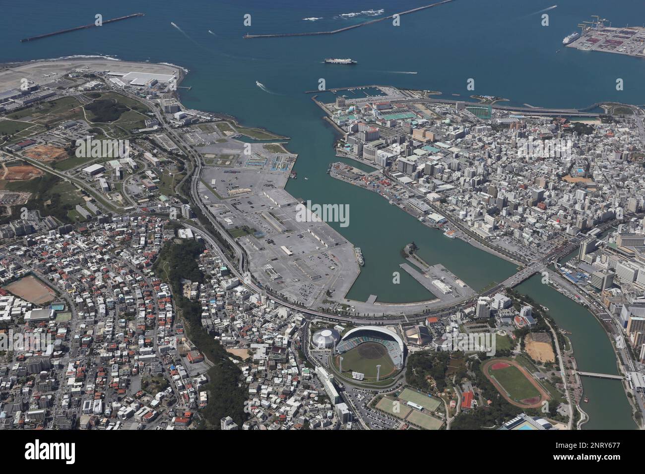 An aerial photo shows United States Forces Japan Naha Port Facility ...