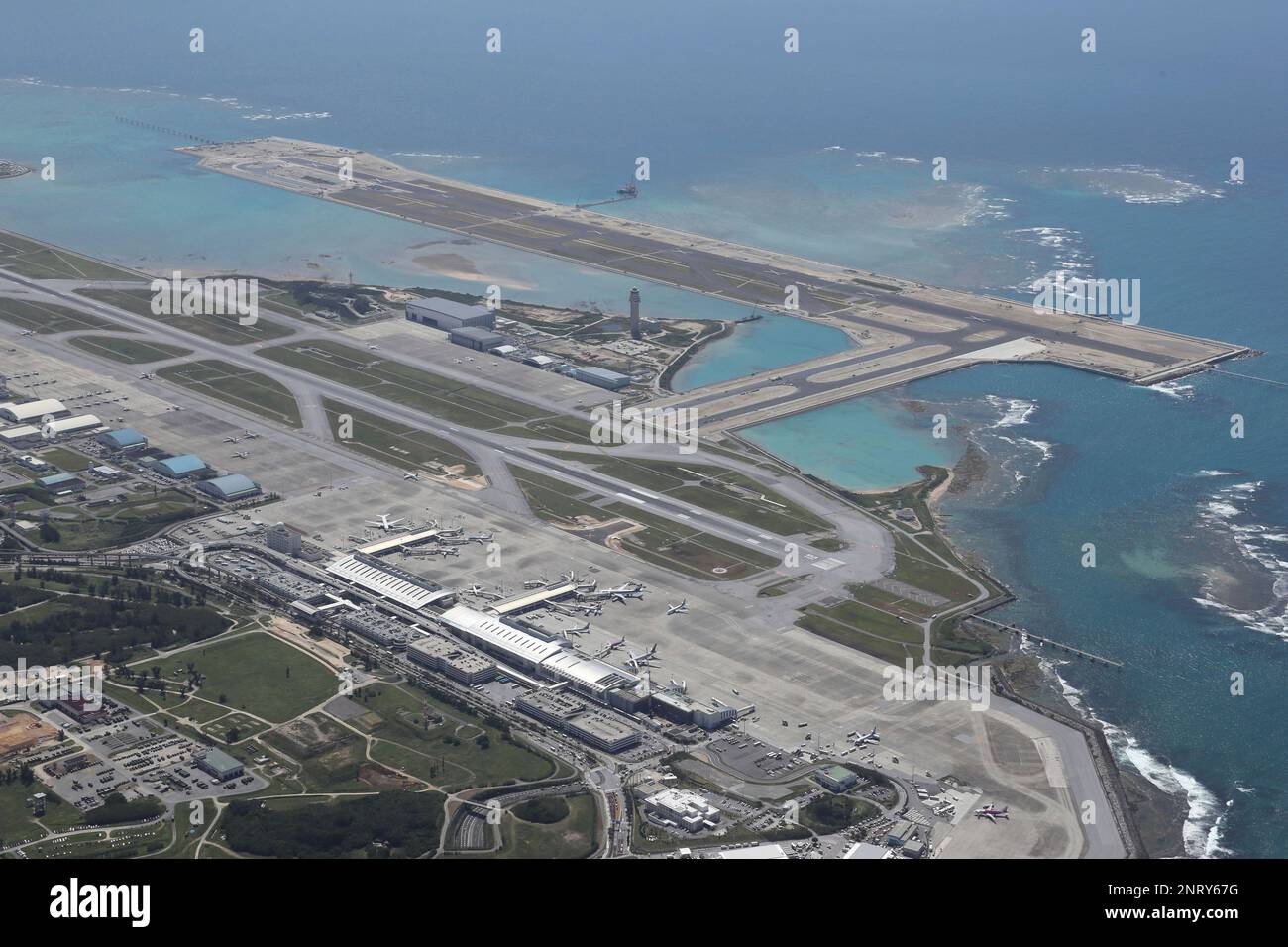 An aerial photo shows Naha Airport in Naha, Okinawa prefecture on Sep ...