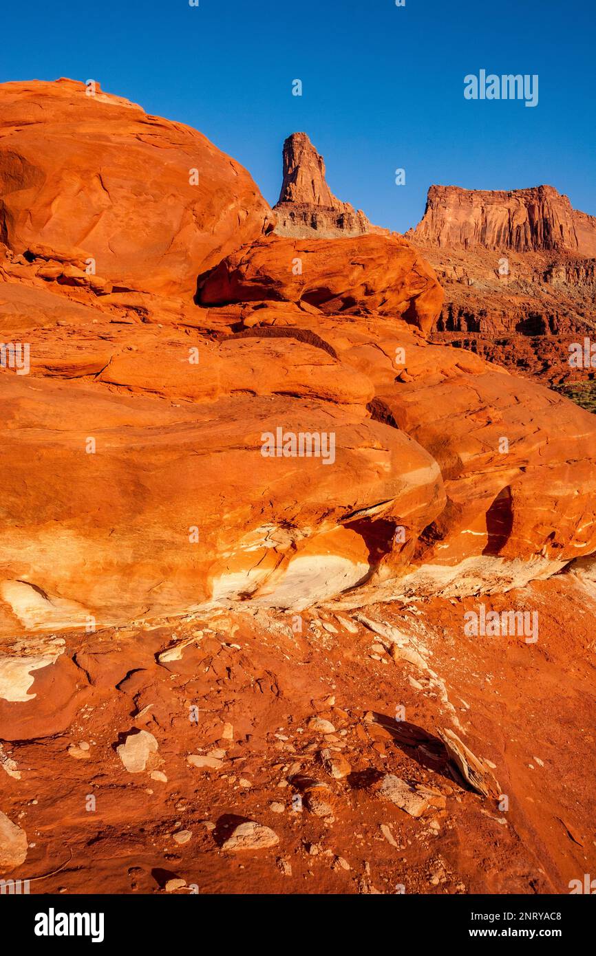 Striped Cutler sandstone rock formations along the Shafer Trail near ...