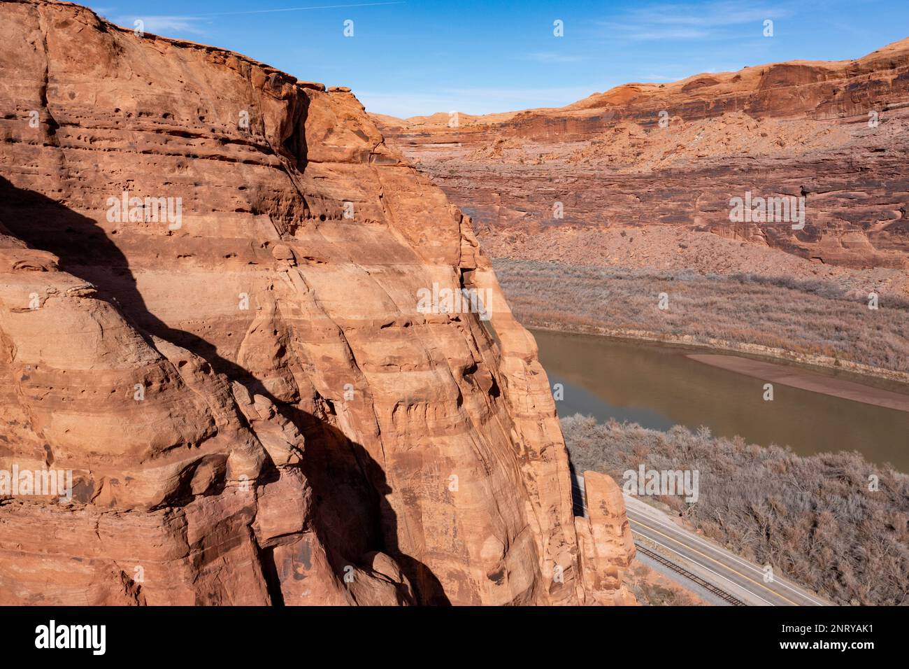 Aerial view of Jug Handle arch, a near vertical arch of Wingate ...