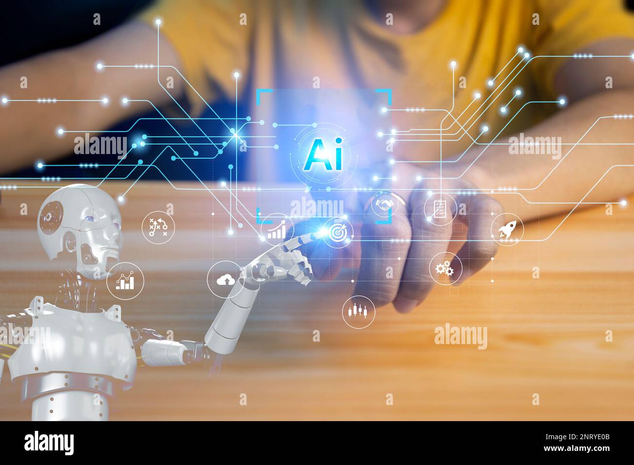 Technology and people concept man use AI to help work, AI Learning and ...