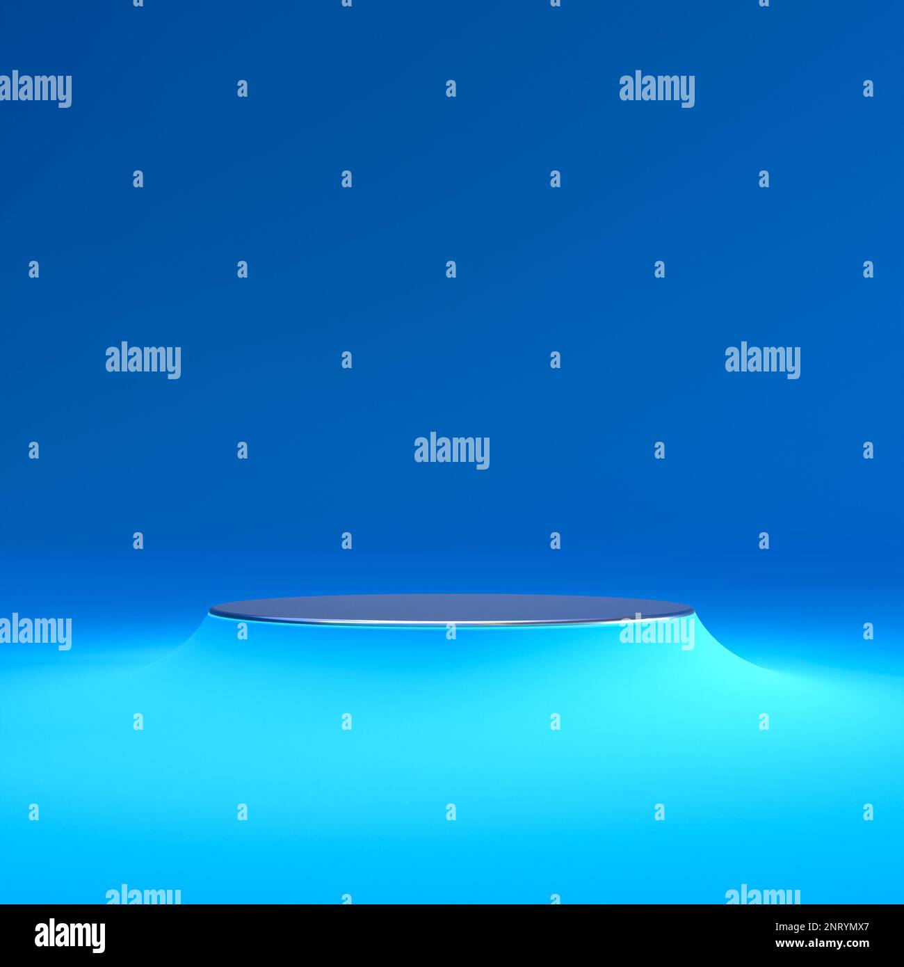 minimalist blue podium with metal disc. 3d render Stock Photo - Alamy