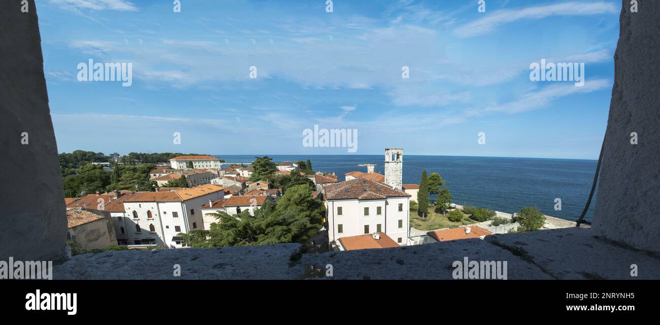 Panoramic view of a historic part of Poreč from the main tower of ...
