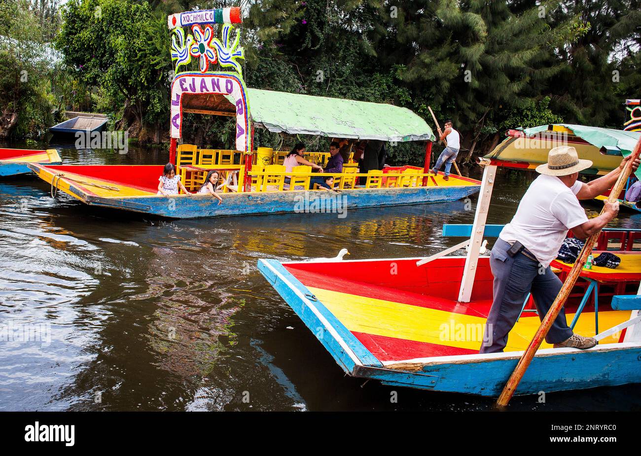 Trajineras on Canal, Xochimilco, Mexico City, Mexico Stock Photo - Alamy