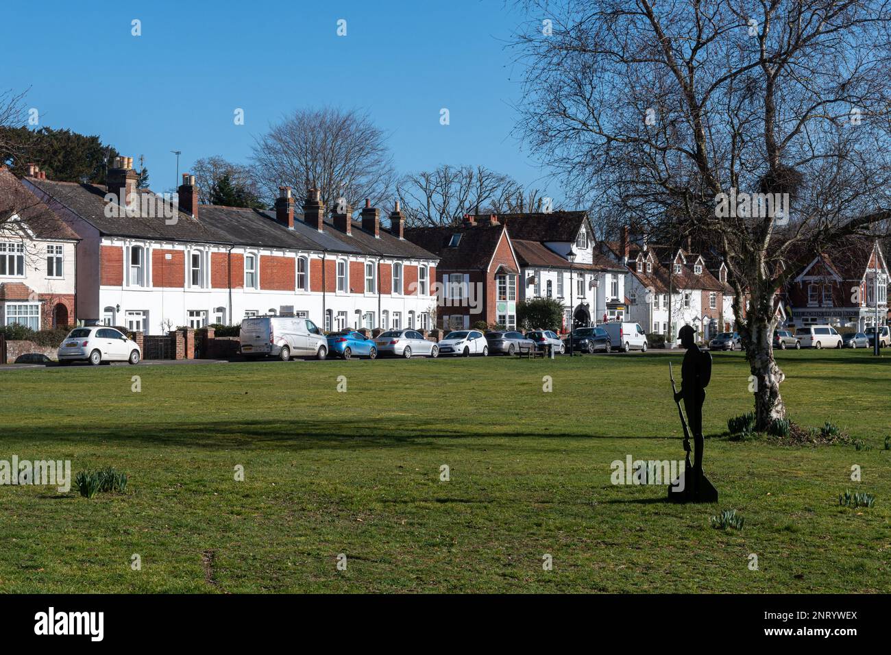 Rowlands Castle village, Hampshire, England, UK, view across The Green ...