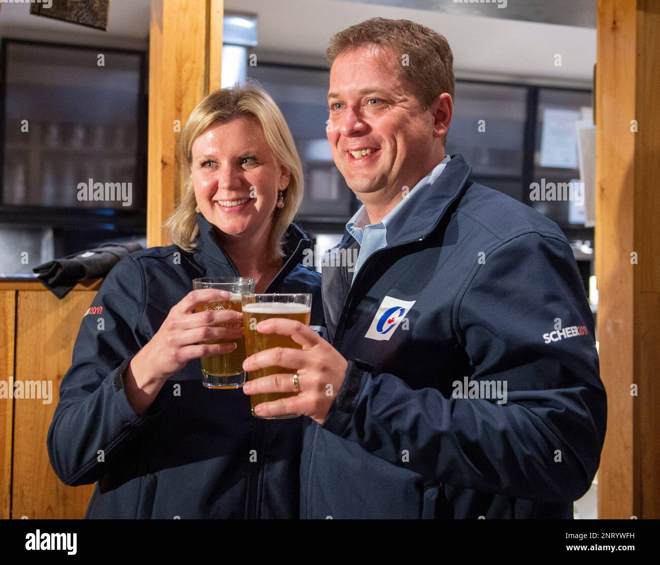 Conservative Leader Andrew Scheer and his wife Jill enjoy a beer at the ...