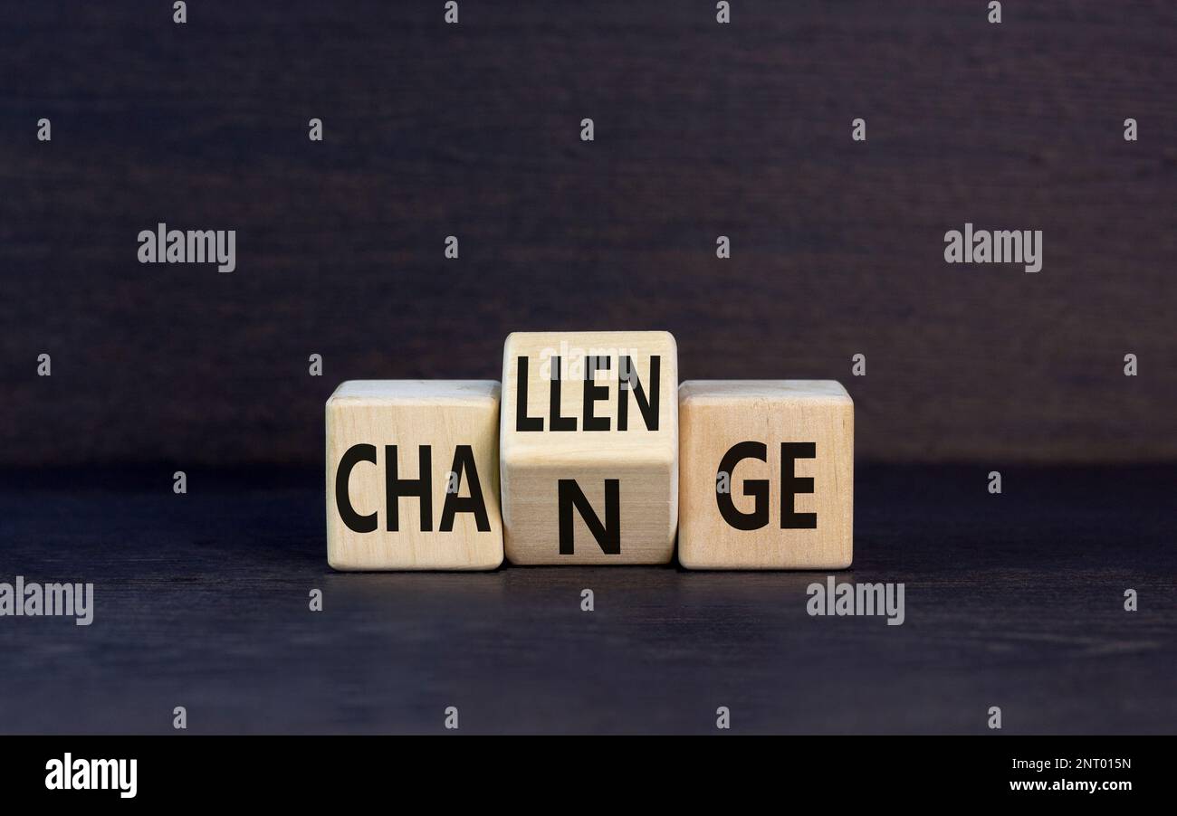 Challenge and change symbol. Concept word Challenge Change on wooden ...