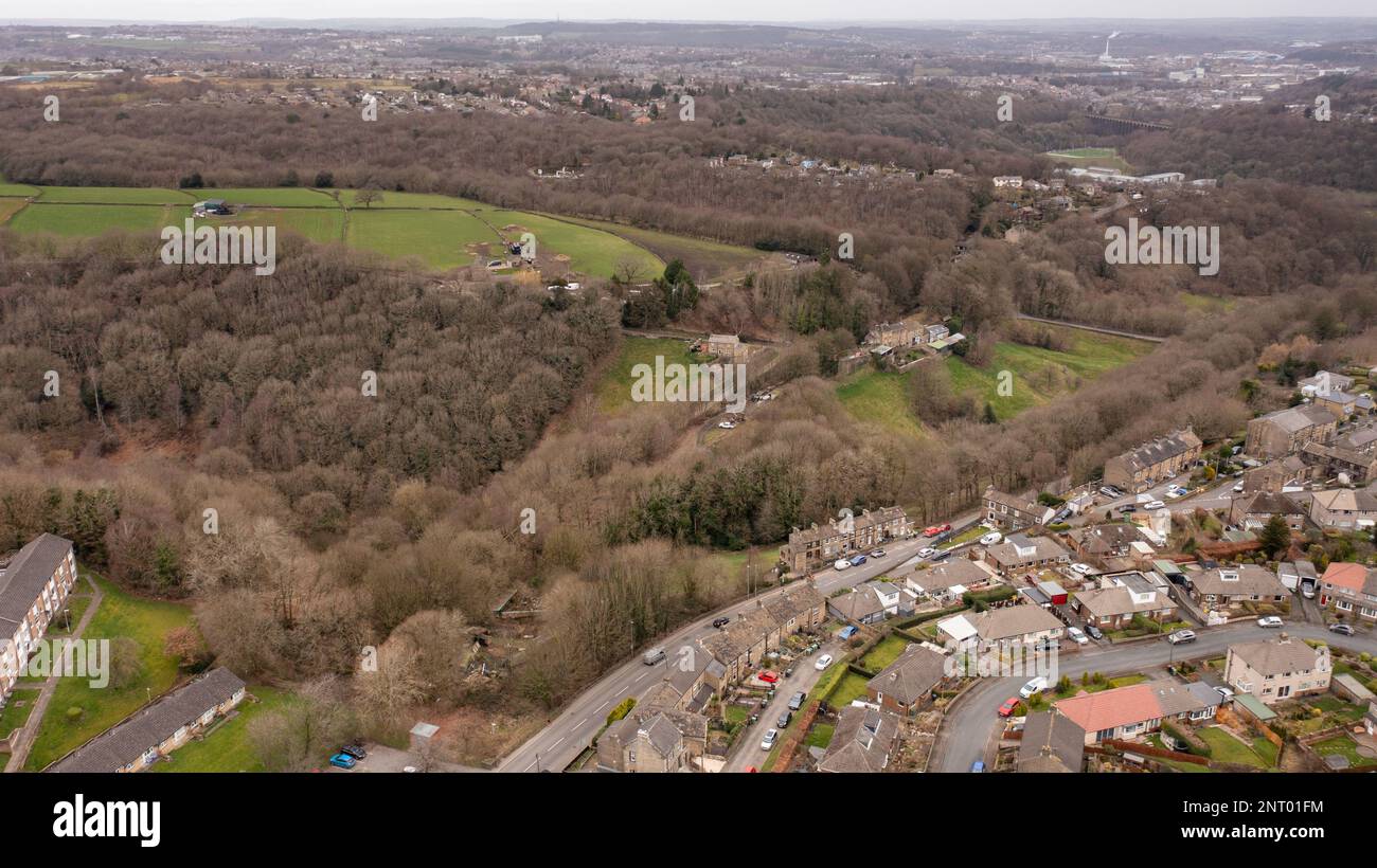 Aerial drone photo of the Village of Netherton near Huddersfield, in ...