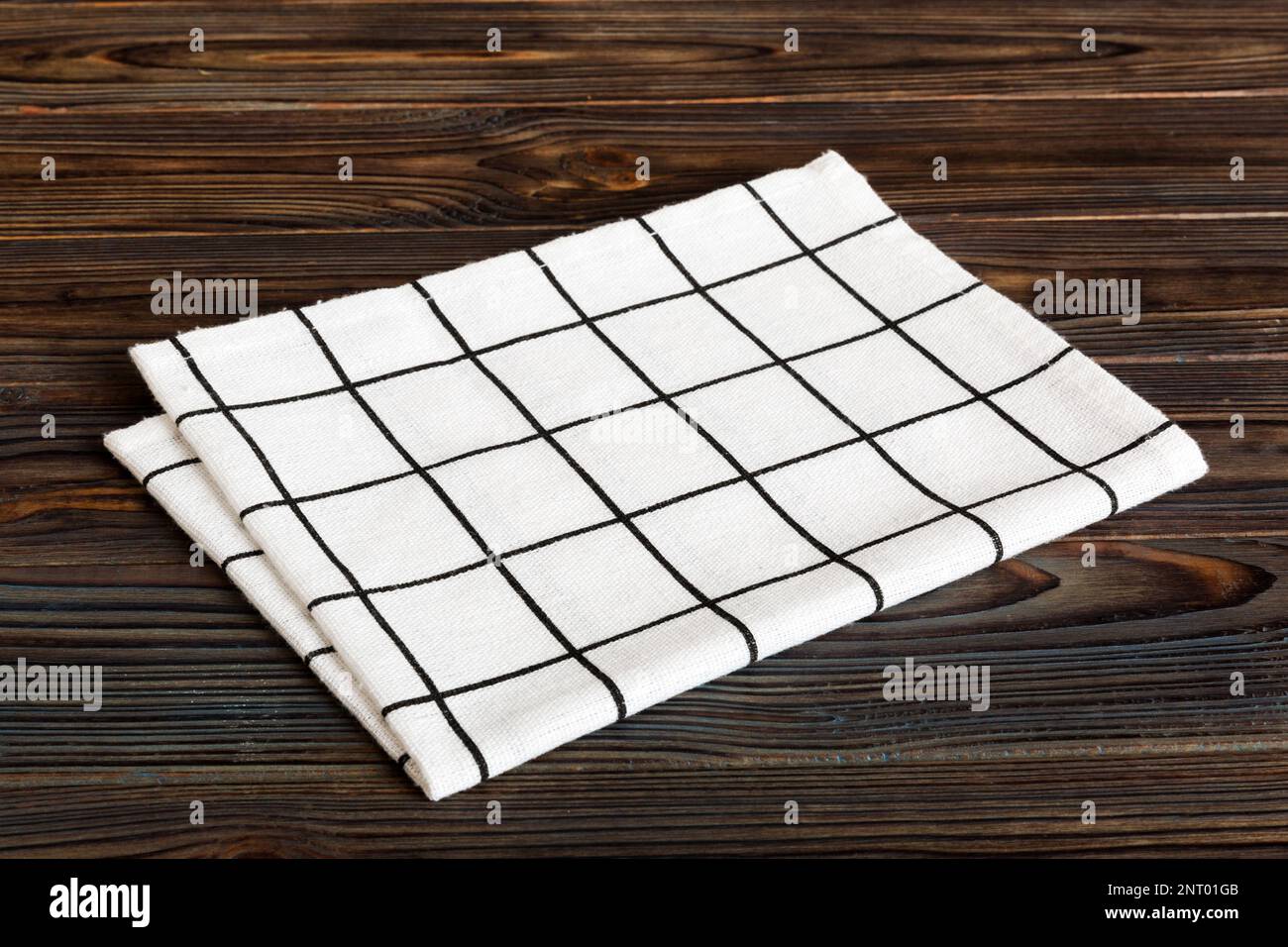 top view with white empty kitchen napkin isolated on table background ...