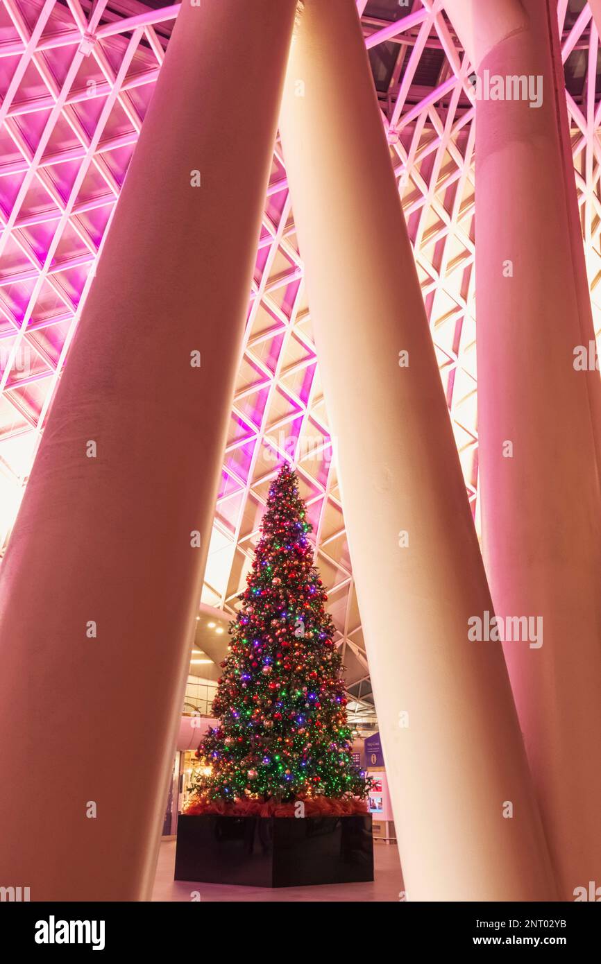 England, London, Kings Cross Station, Christmas Tree Stock Photo - Alamy