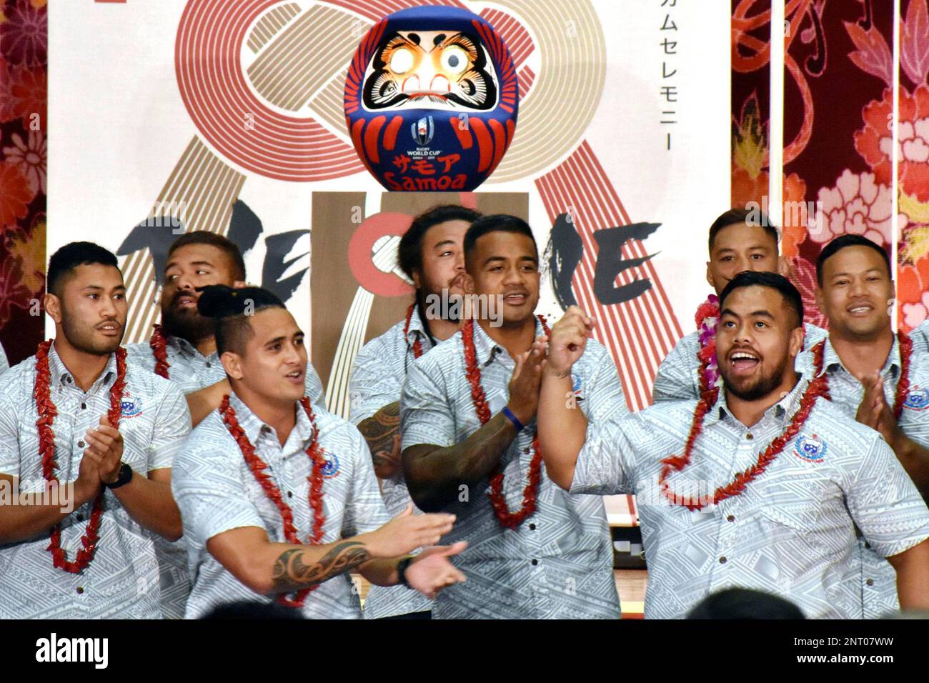 FILE - In this Sept. 16, 2019, file photo, Samoa's rugby team players ...