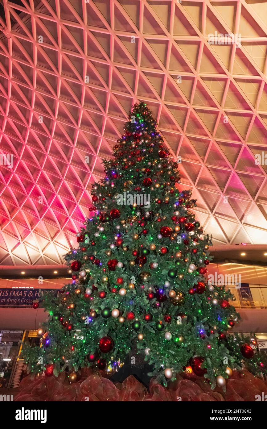 England, London, Kings Cross Station, Christmas Tree Stock Photo - Alamy