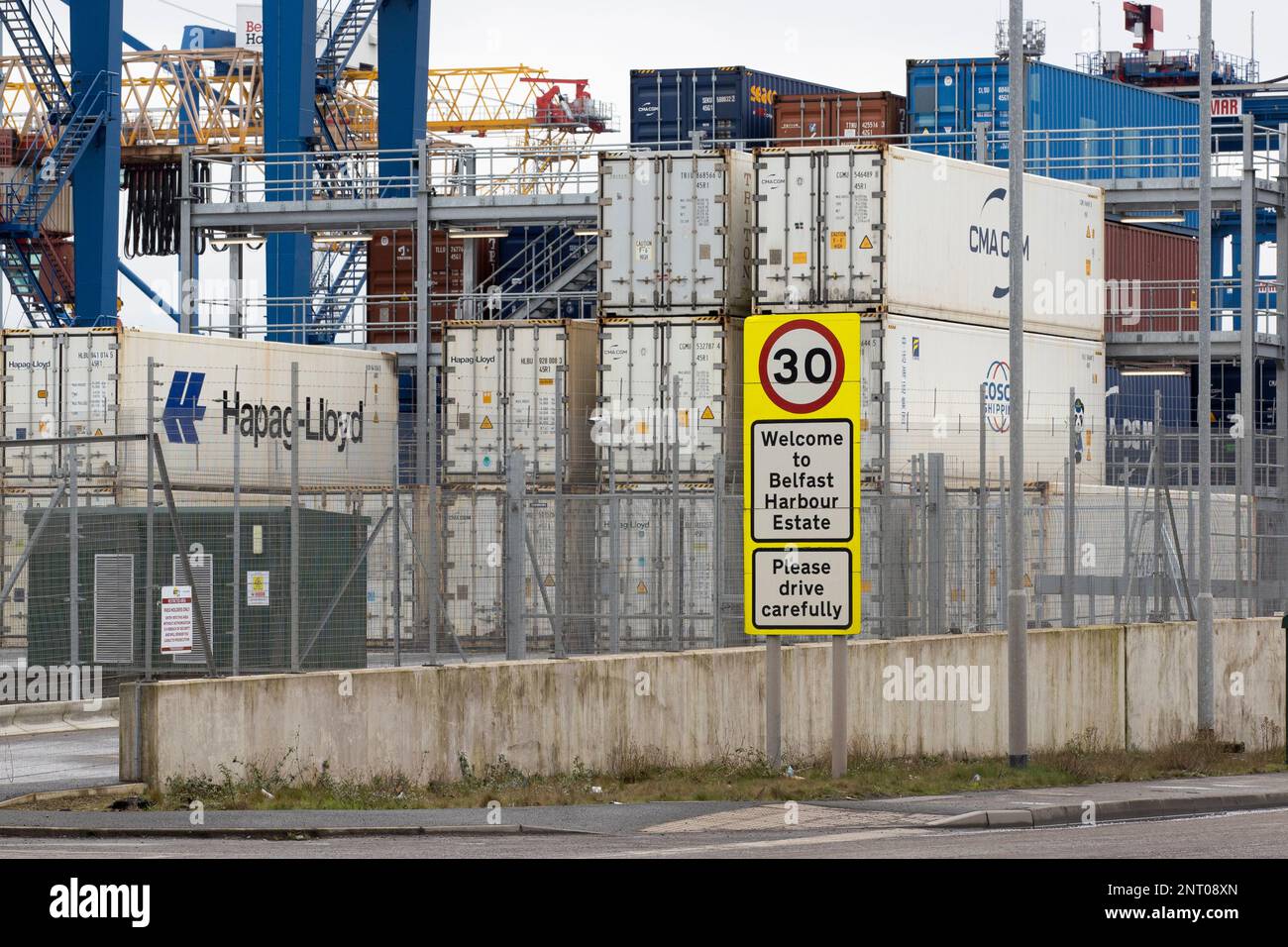 Welcome sign to Belfast Harbour Estate at Belfast Port. Picture date ...
