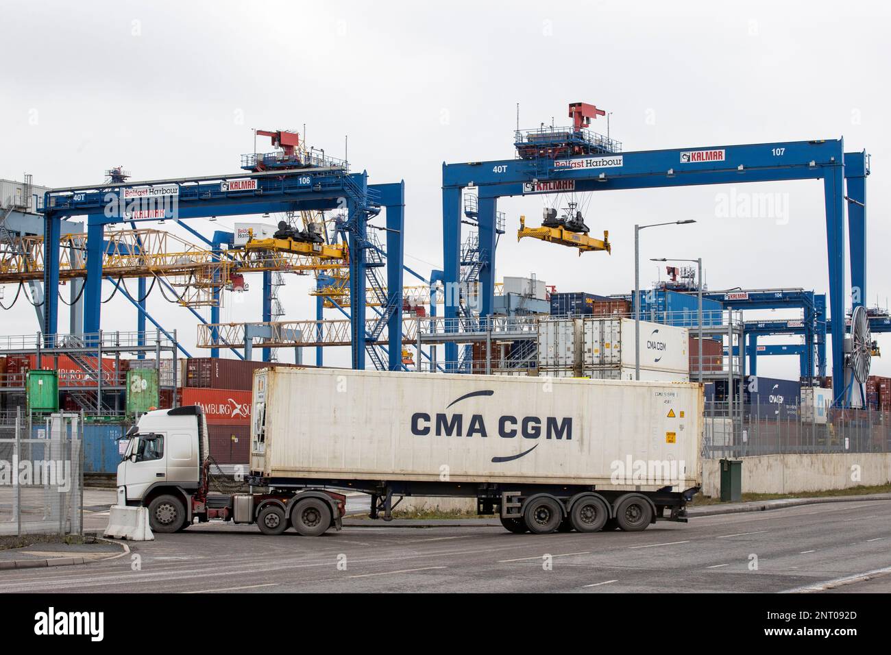 Freight lorry travelling through the Port of Belfast. Picture date ...