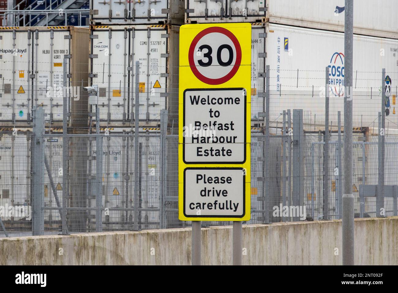 Welcome sign to Belfast Harbour Estate at Belfast Port. Picture date ...