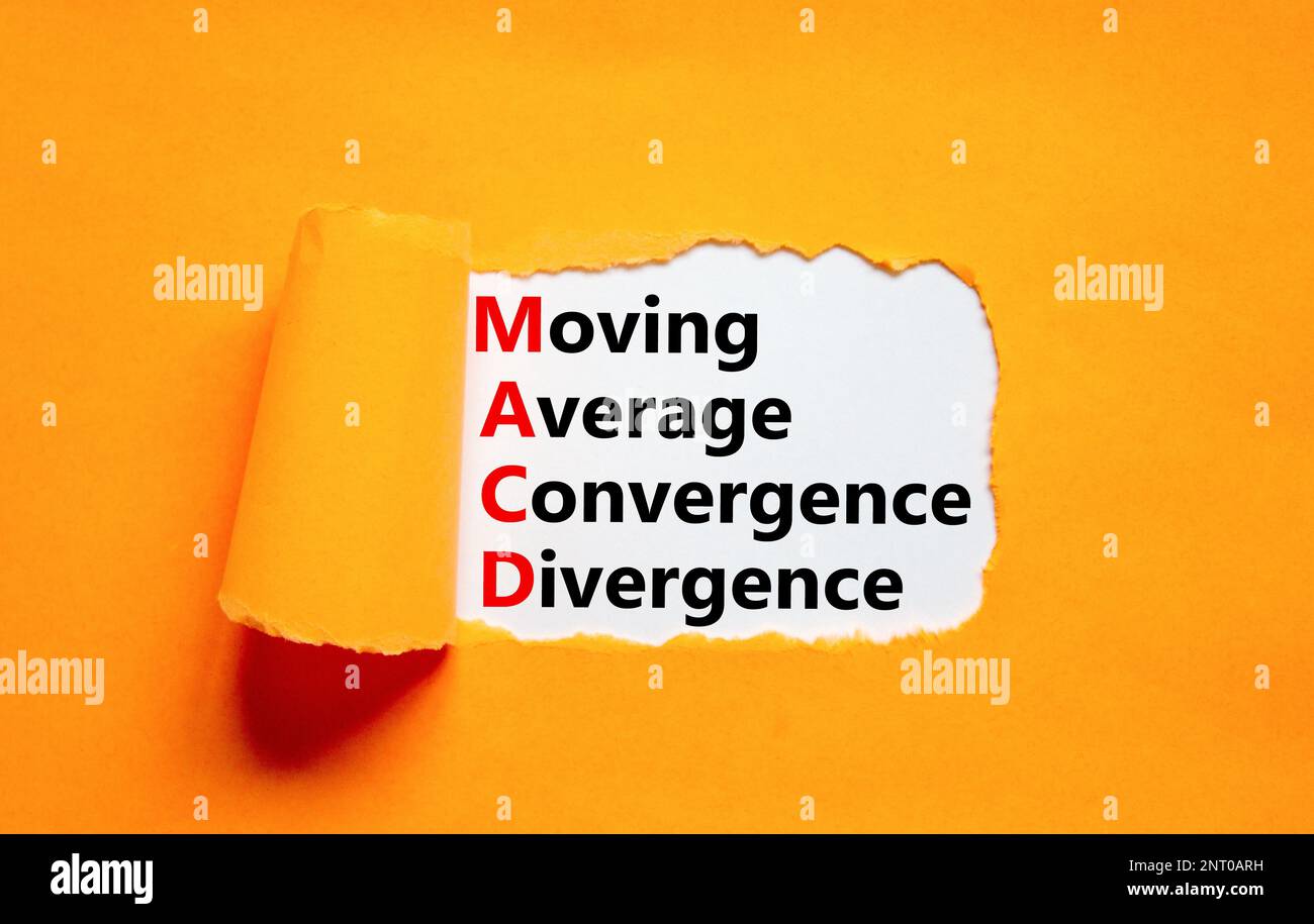 MACD symbol. Concept words MACD moving average convergence divergence on white paper on ...